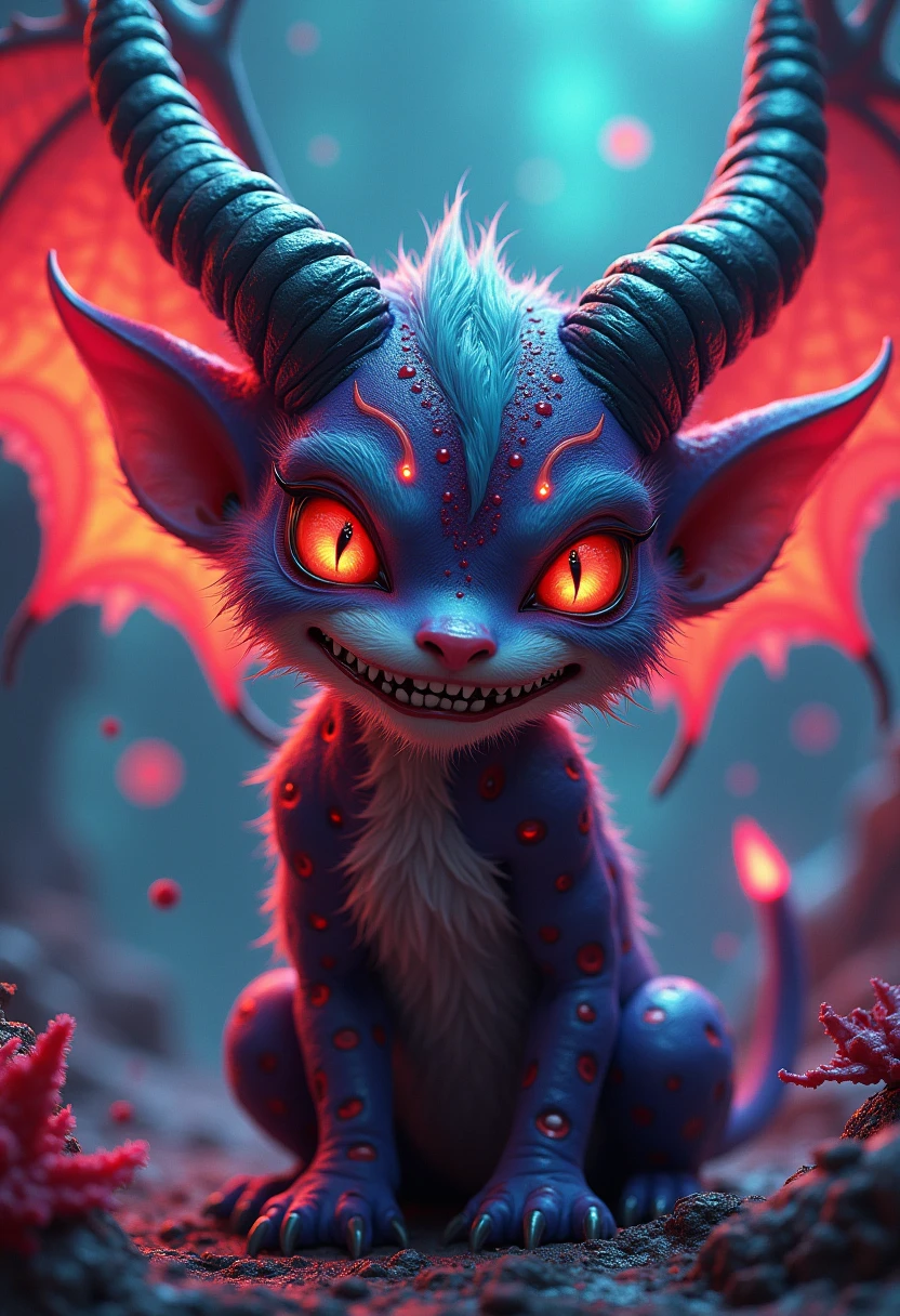 Colorful Demon, Hyper-realistic, artistic, There's cuteness in fear ...