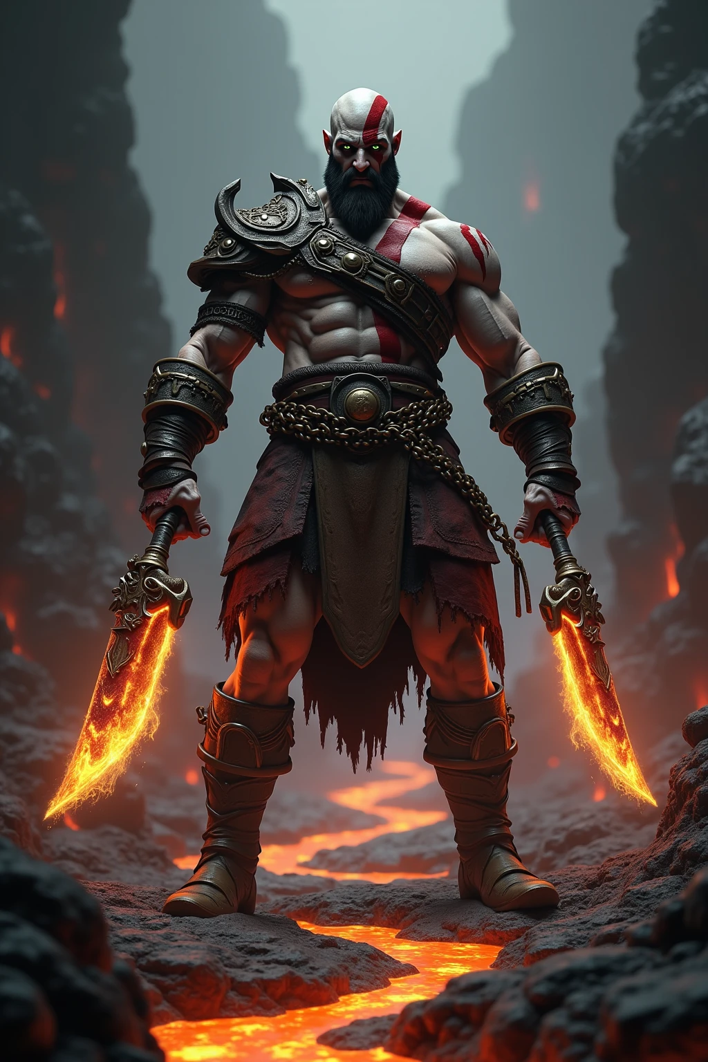 Kratos, the imposing and fierce deity of war from the God of War series ...