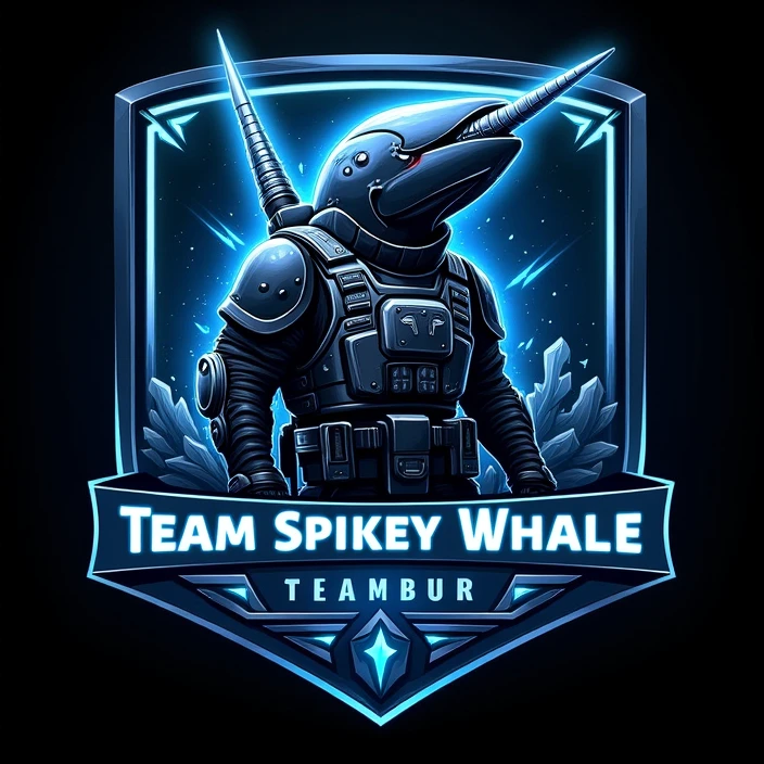 Create combat team logo. Include the name "Team Spikey Whale - SeaArt AI