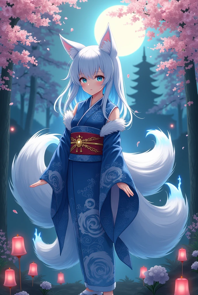 Torii Shrine maiden Nine-Tailed Fox fox Light blue hair beast girl ...