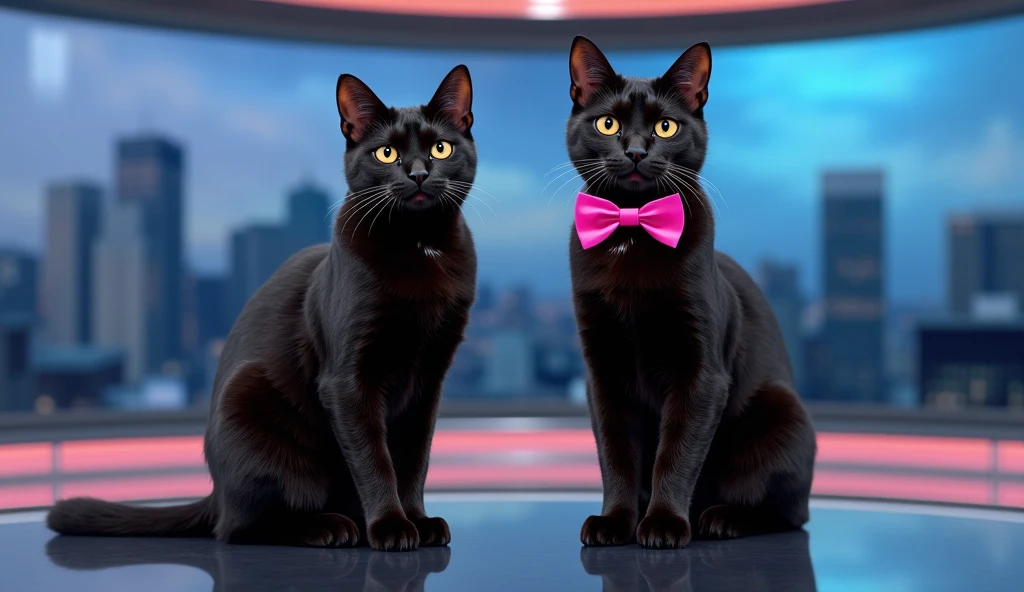 A hyper-realistic scene of one adult cats acting as news presenters in ...