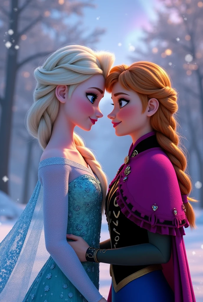 Elsa and Anna kissing - SeaArt AI