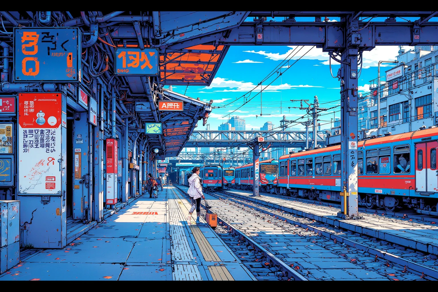 pixel art scene of a girl waiting on a train station platform - SeaArt AI