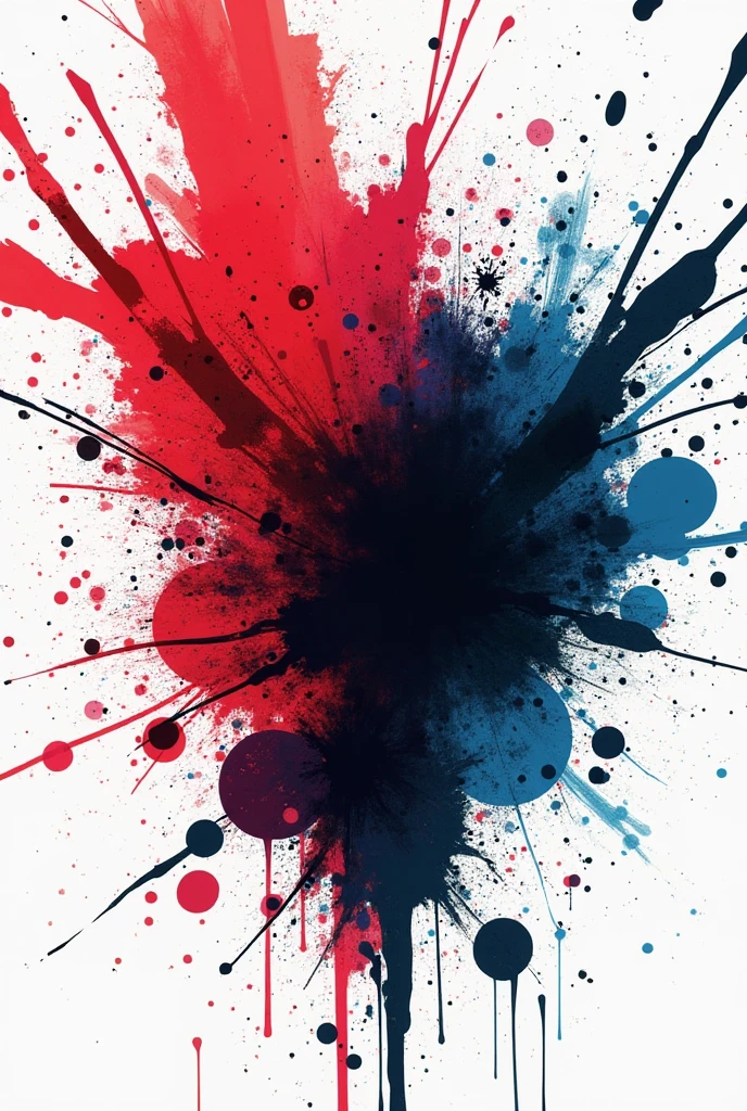 Create a bold and chaotic ink splash design with random splatters and ...