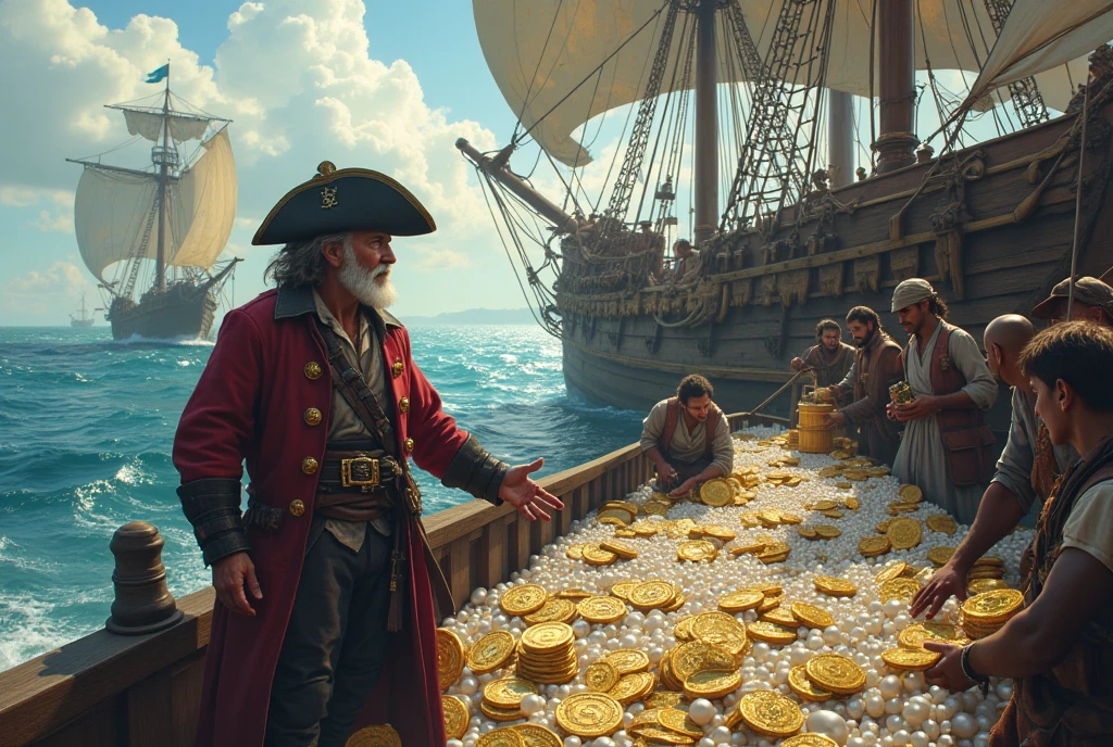 The picture must be in the form of a pirate ship, who brings pearls to ...