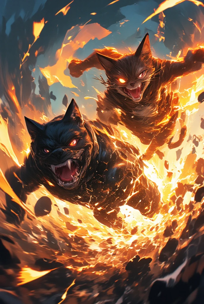 Animation, work of art, theme is "cat vs dog: battle royale" - SeaArt AI