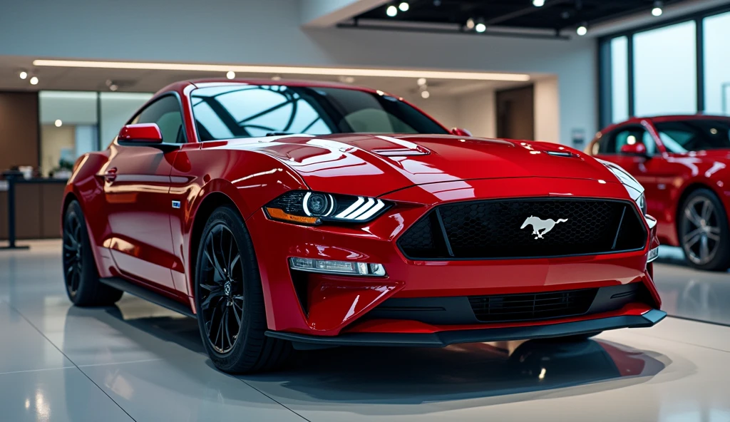 A photo of a Front side view of a polished Shiny red Colour 2025 Ford ...