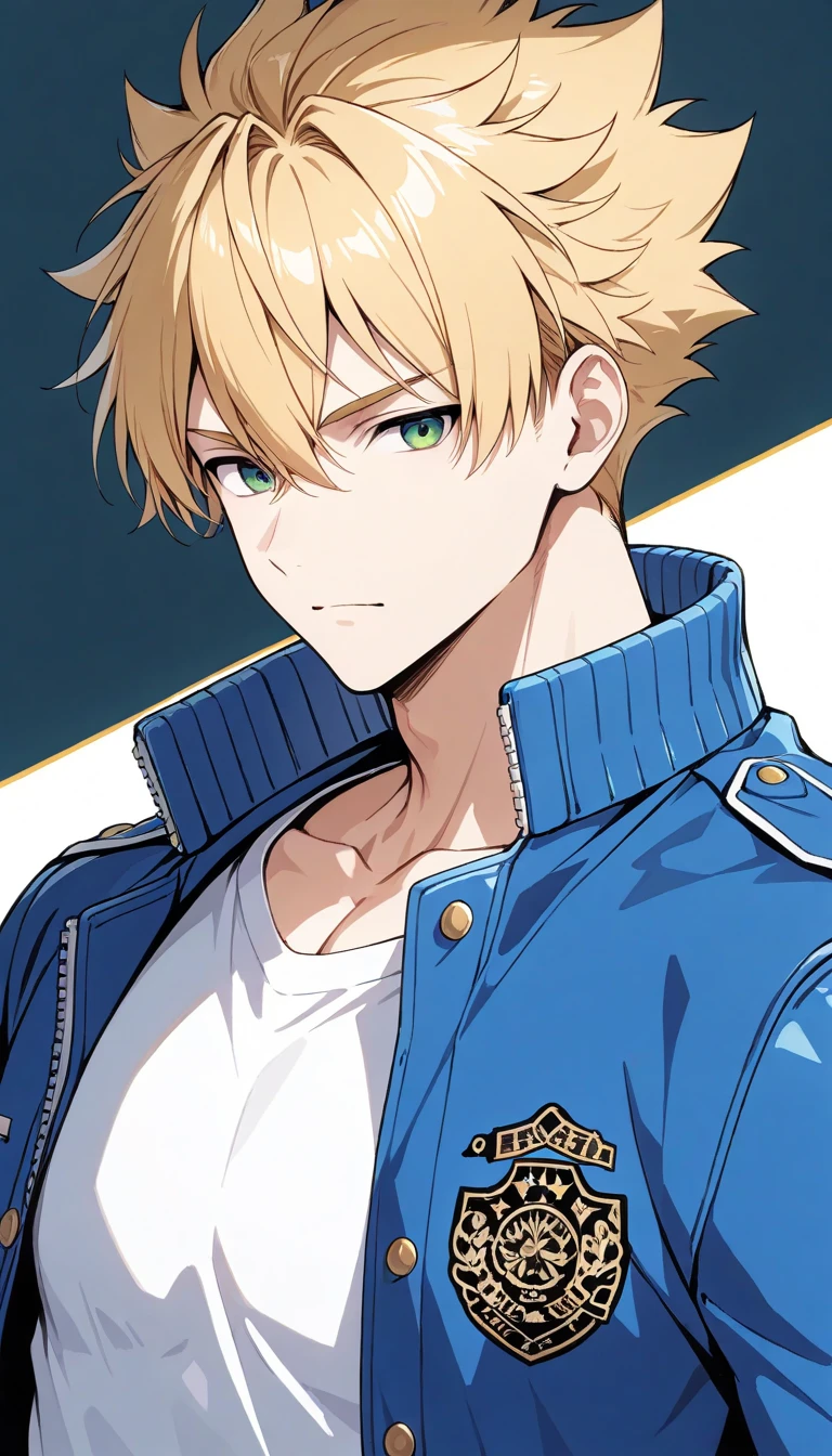 1boy, male focus, masculine ,Blonde Hair, spiky hair green eyes - SeaArt AI