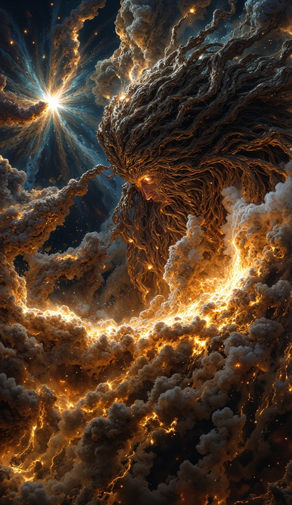 A powerful, transparent spiritual master craftsman god with dreadlocks ...