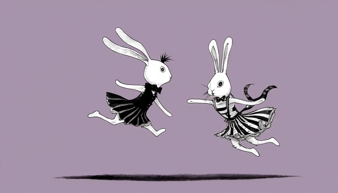 Tim Burton's Style、A jumping rabbit - SeaArt AI