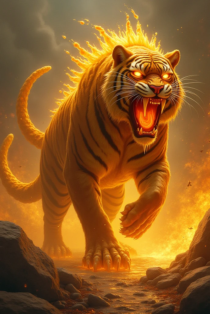 Design a monstrous hybrid creature that seamlessly merges the features ...