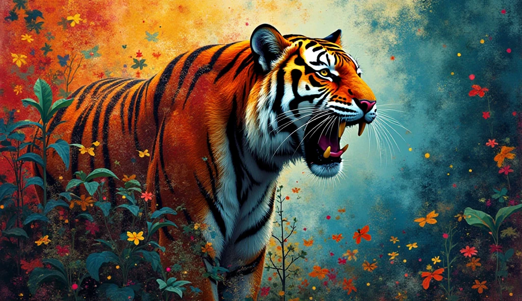 A mesmerizing, glitch-art fusion of a sabre-toothed tiger, its majestic ...