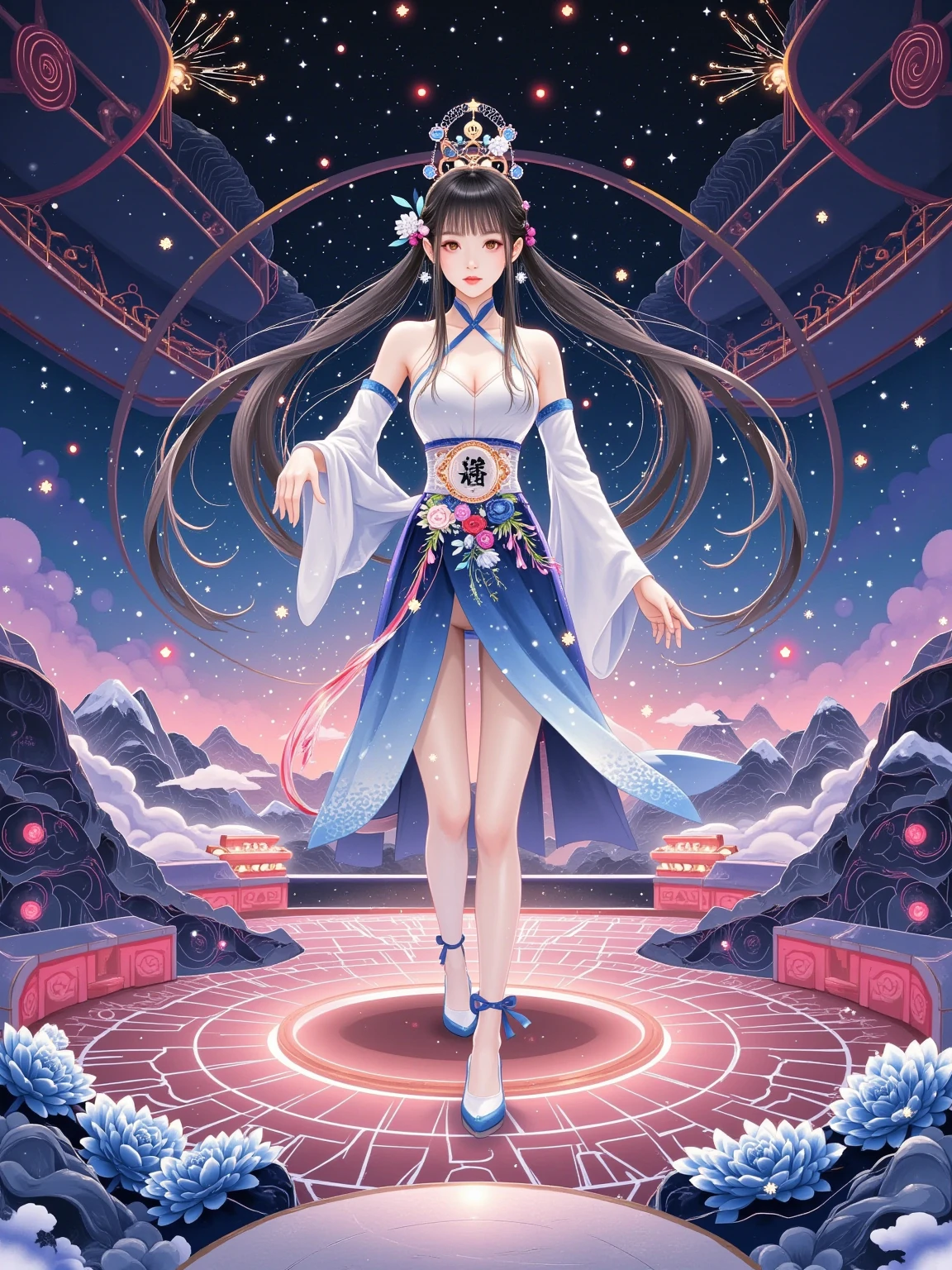 1girl ， super detailed，Traditional Hanfu，mini skirt， One-Third View ...