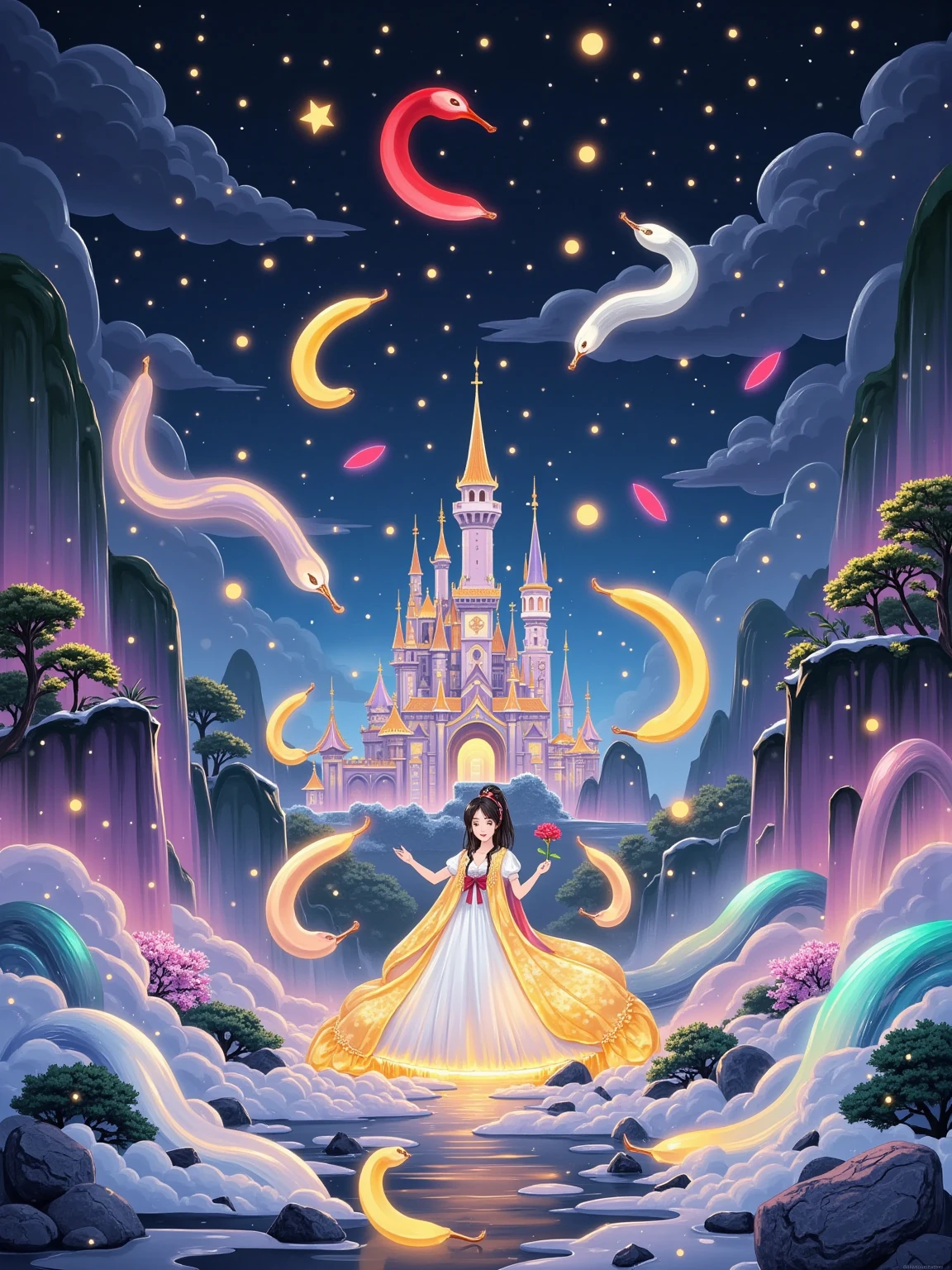 Depicts a magical dreamland,very long whot, This is an absurdly fairy ...