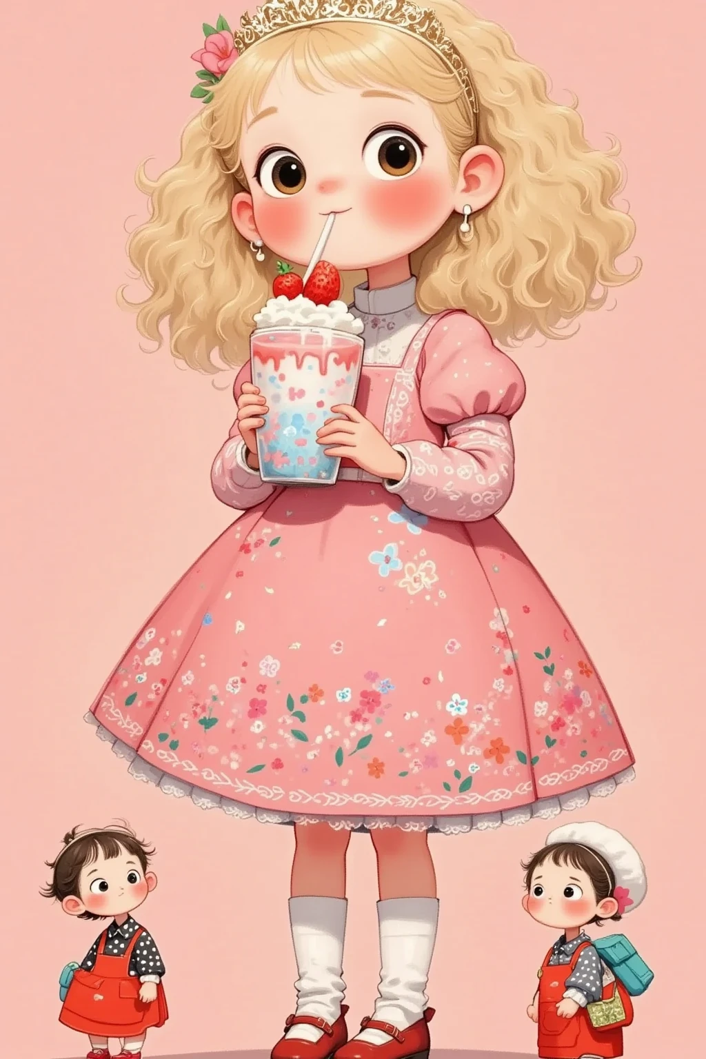 Blonde and strawberry milkshake , The pink cute little princess - SeaArt AI