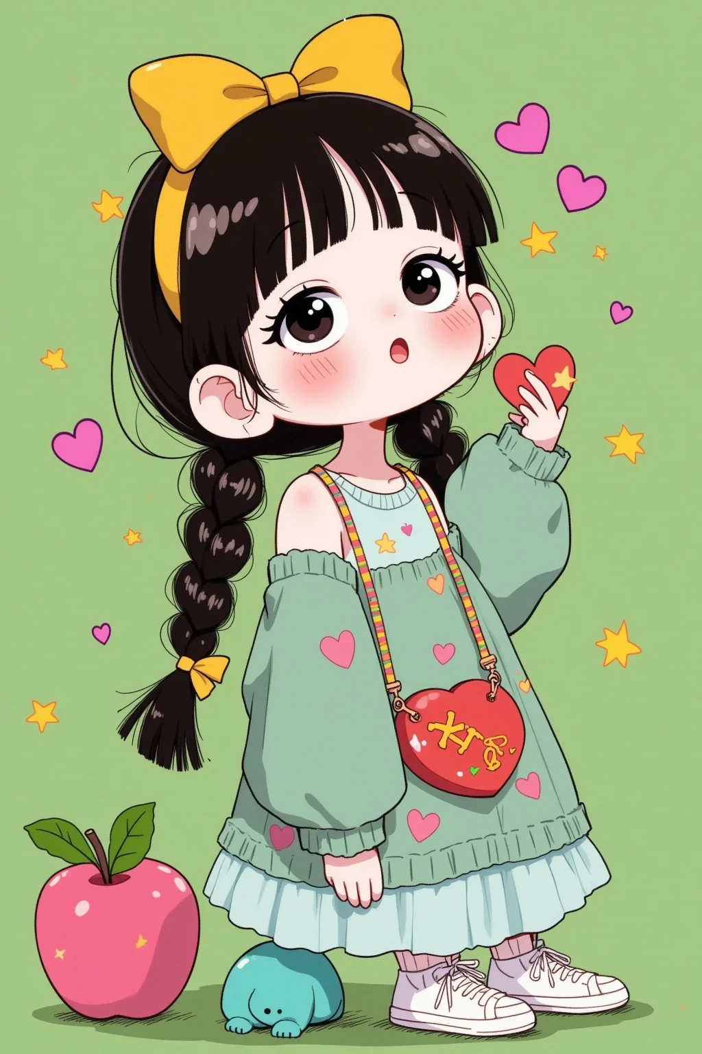 Cartoon girl with long braids , Lovely art style, cute kawaii girl ...