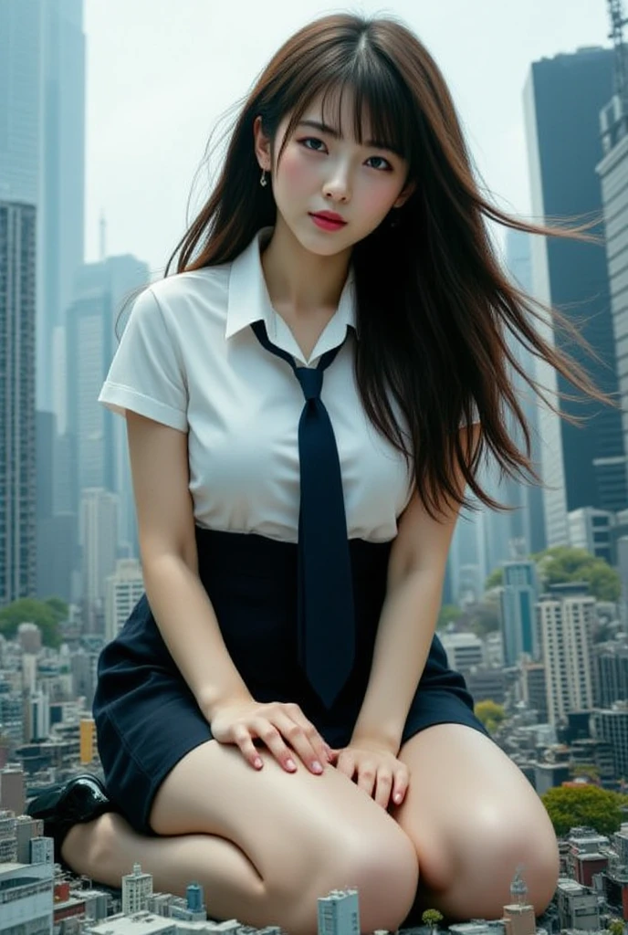 Giantess art, a hyperrealistic, ((Sexy beautiful giant Japanese woman ...