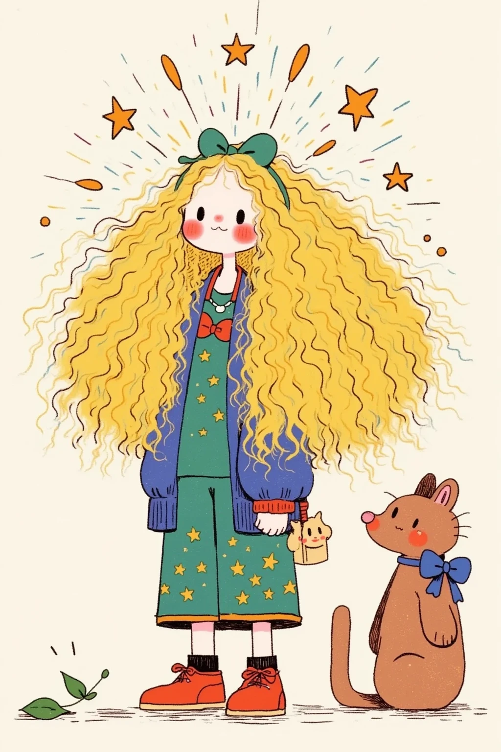 line doodle girl ，Low Fidelity， Young woman with round hair - SeaArt AI