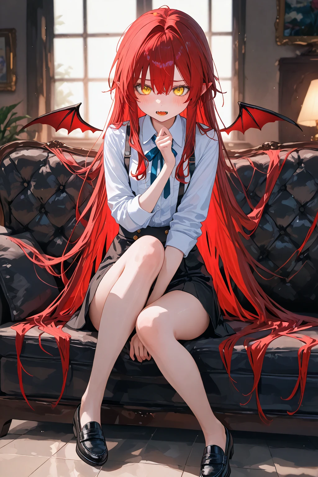 1 girl, red hair top, extra long hair, golden eyes, Vamiprin - SeaArt AI
