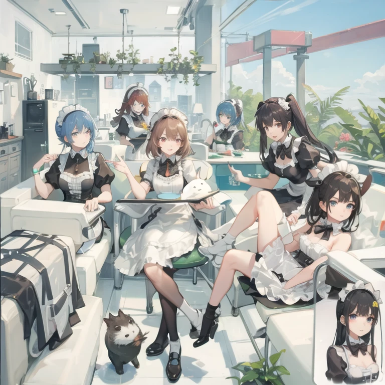 (Future 2077) alien world，Maids line up at the door，trainings Maid Cafe ...
