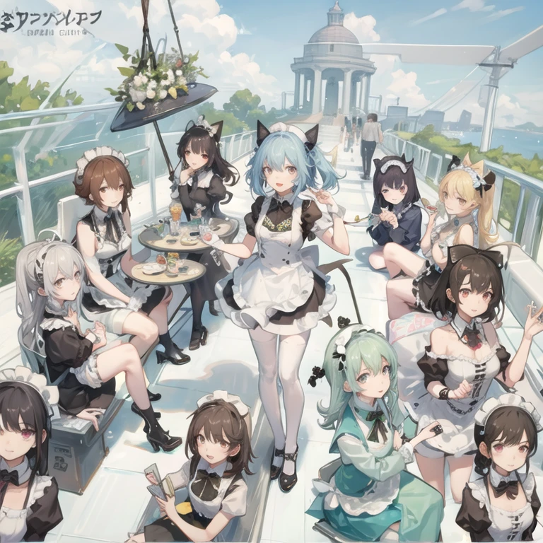 (Future 2077) alien world，Maids line up at the door，trainings Maid Cafe ...