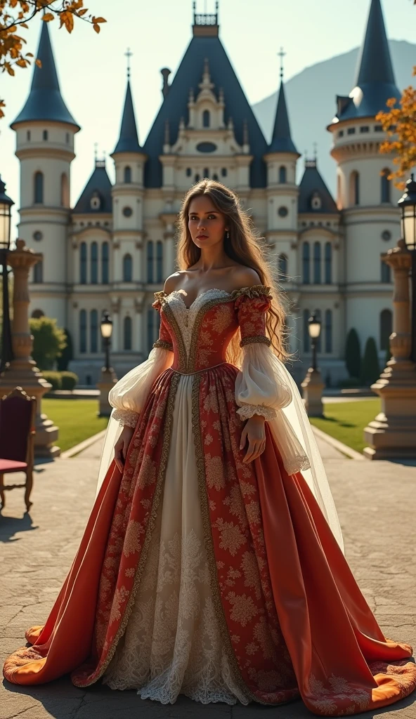 Baroque era, realistic female style flaunting her gown, Solo - SeaArt AI