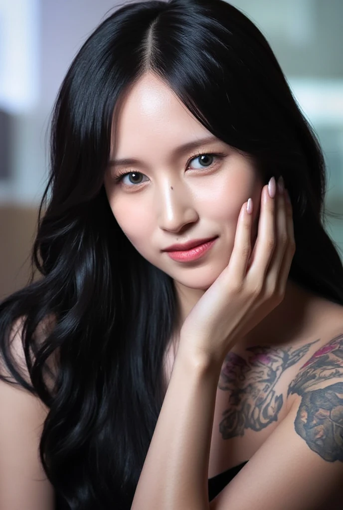 A hyper-realistic portrait of Mina from Twice, reimagined as Nico Robin ...