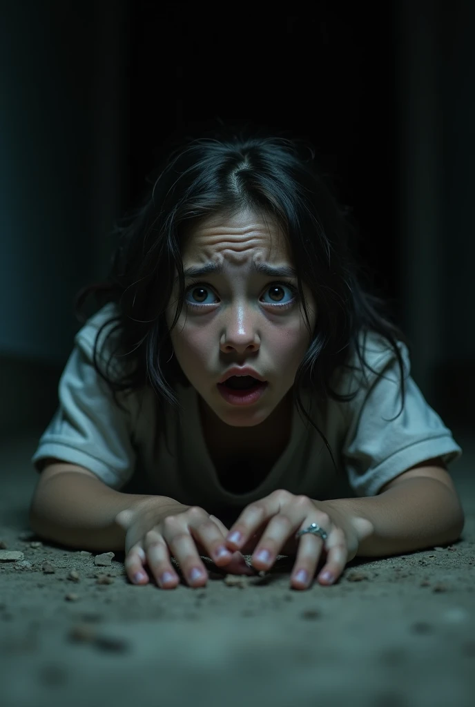 A character lying with a facial expression in fear - SeaArt AI
