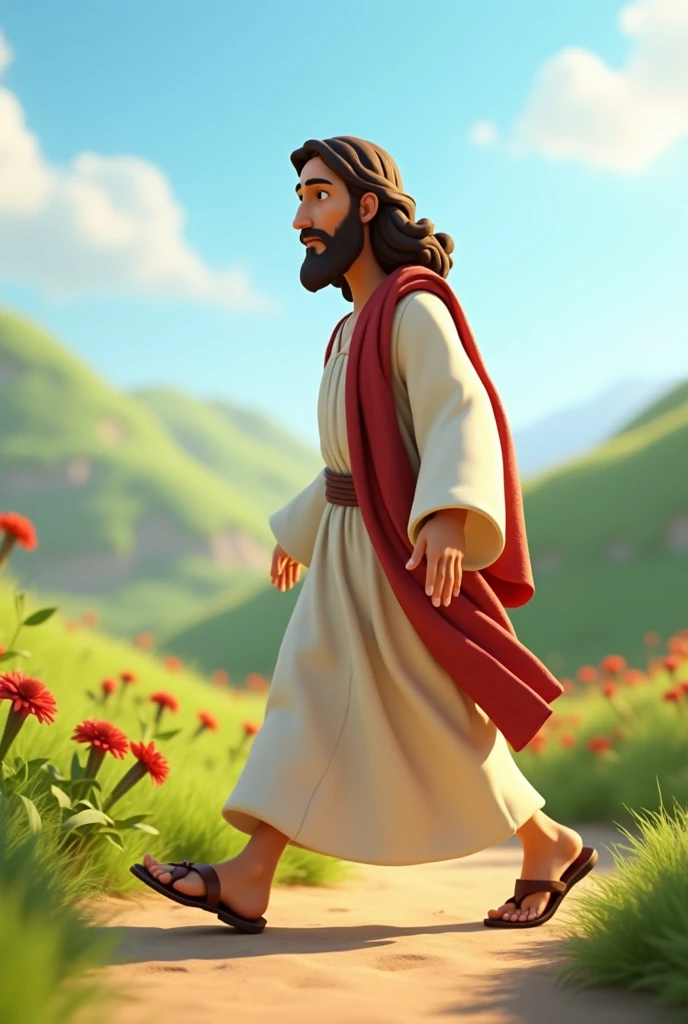 Jesus animated 3D Pixar walking in profile - SeaArt AI