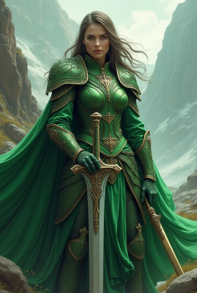 Green warrior Queen with sword, realistic - SeaArt AI