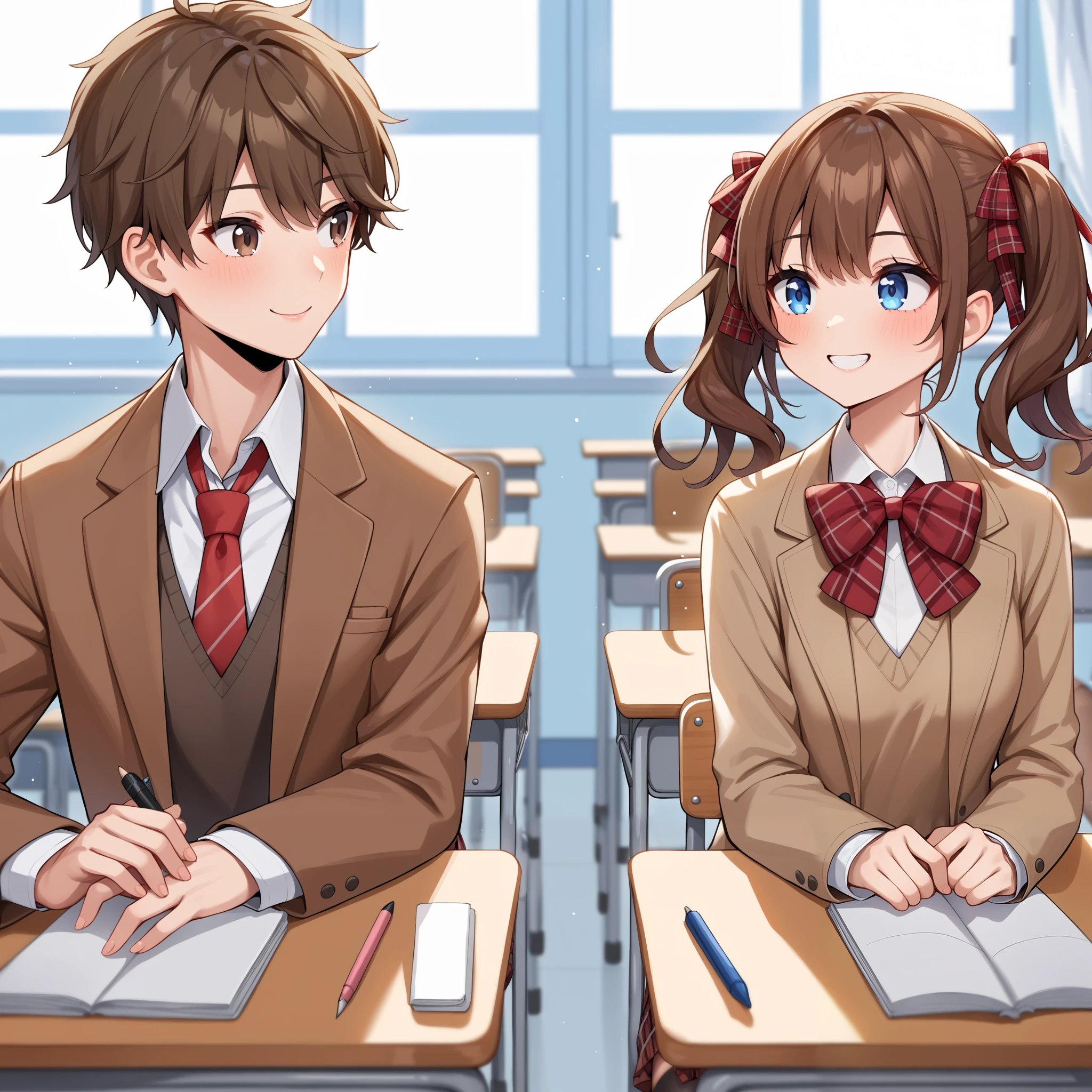 Anime characters sitting at desks in a classroom with books - SeaArt AI