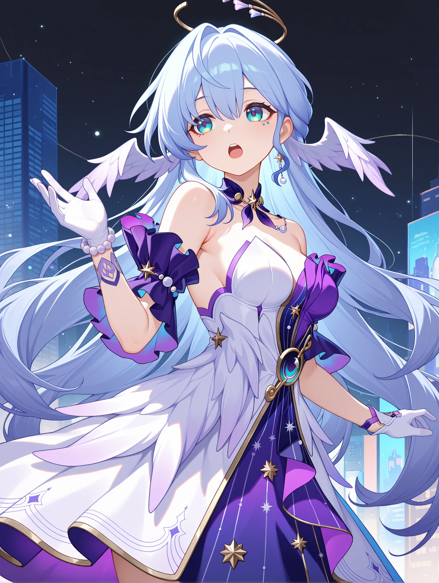 Robin (honkai: star rail),1girl,angel wings,aqua eyes,armpit crease ...