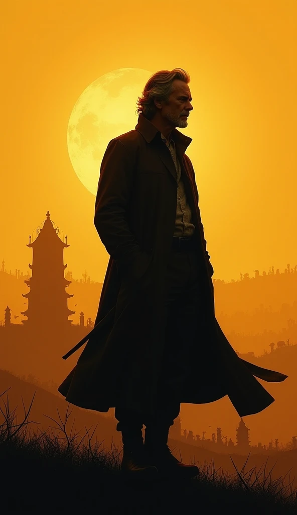 "A striking silhouette of a middle-aged man with a strong, charismatic ...