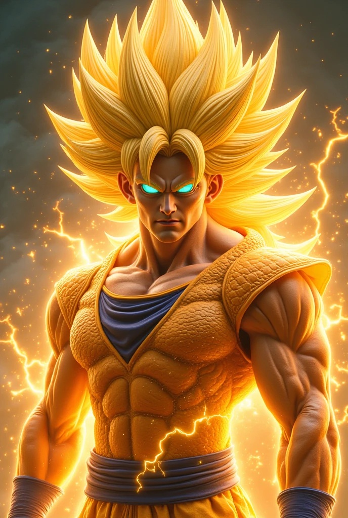 A hyper-realistic portrait of Super Saiyan 3, long flowing golden hair ...