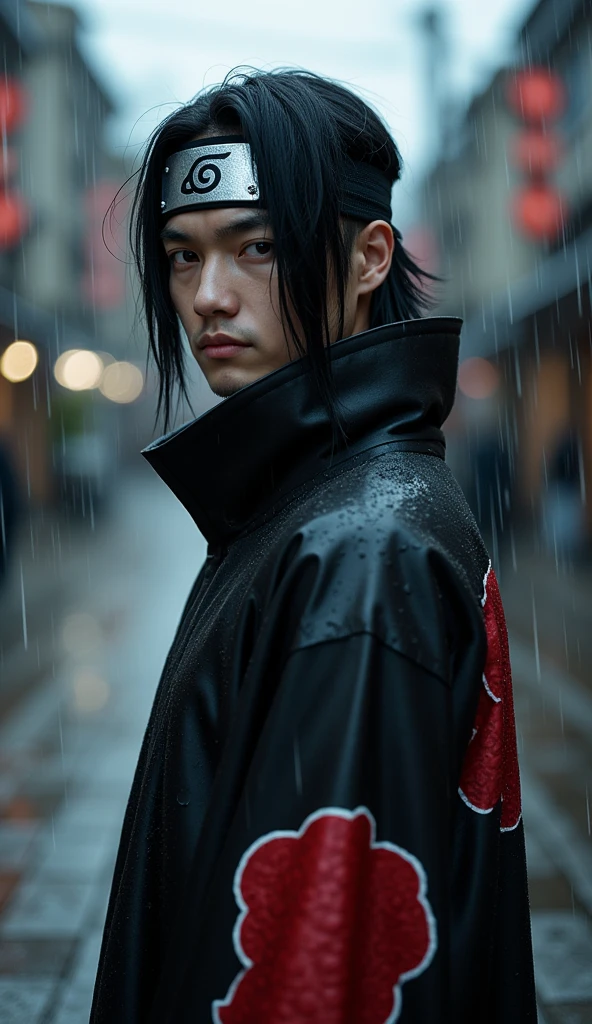 Close up portrait of a man imitating the character UCIHA ITACHI from ...