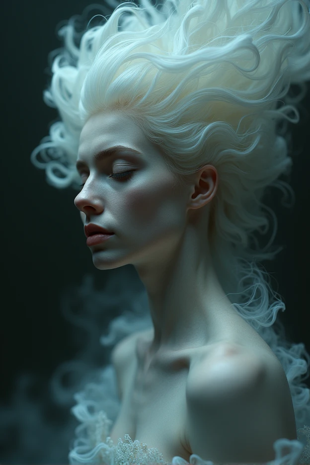 Arafed image of a feminine creature, body made out of smoke, hair ...