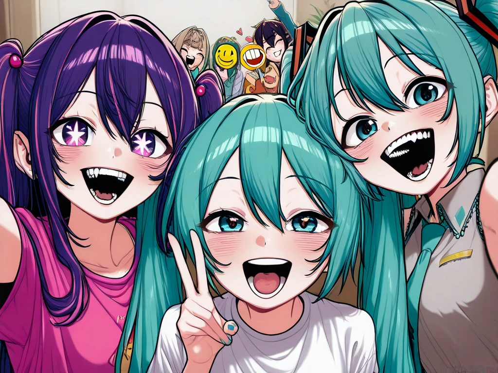 Group of,hatsune,Miku,and hoshino Ai 6friends,happyteeth,selfie - SeaArt AI