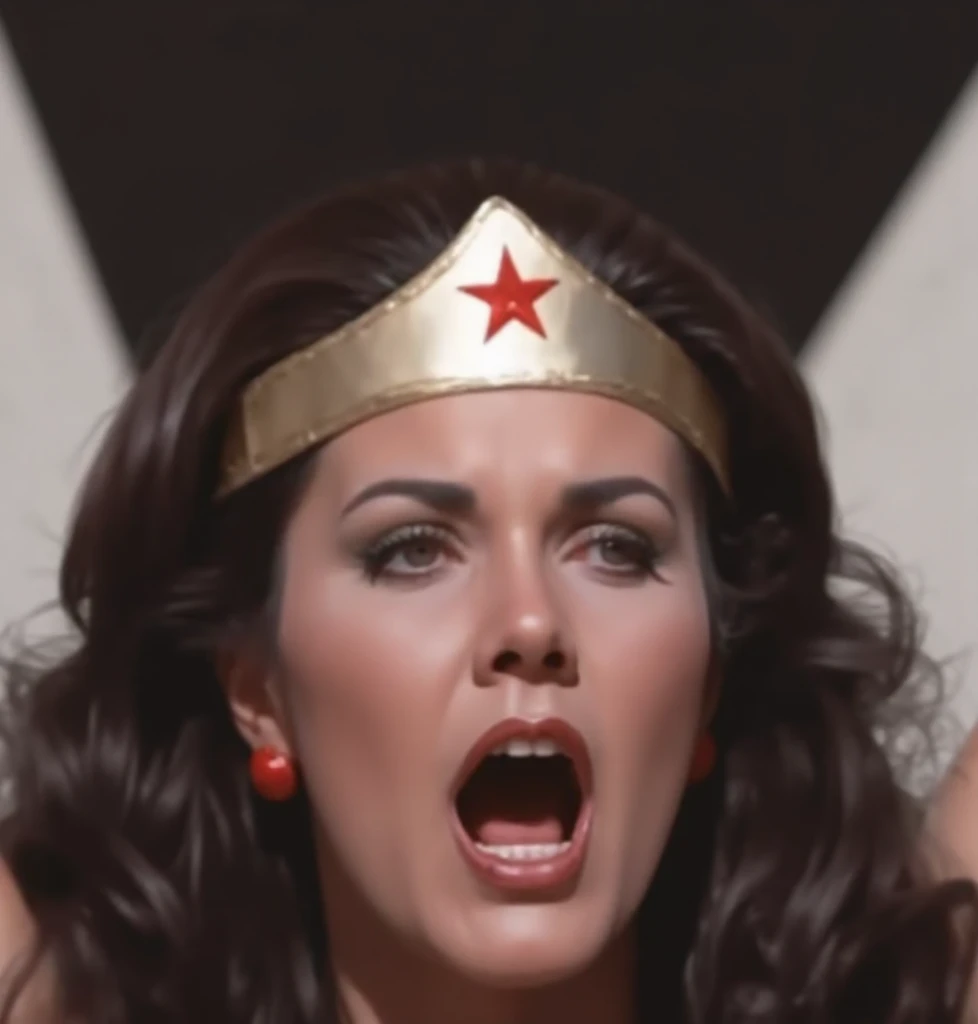 Lynda Carter as Wonder Woman, screaming - SeaArt AI