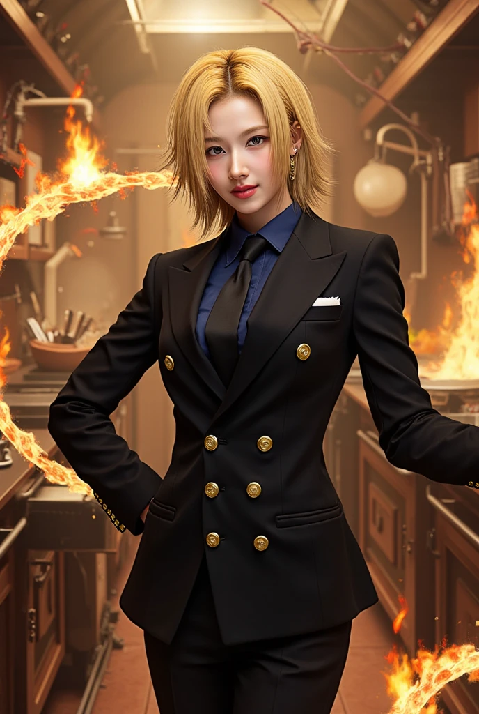 A hyper-realistic portrait of Sana from TWICE dressed as Sanji from One ...