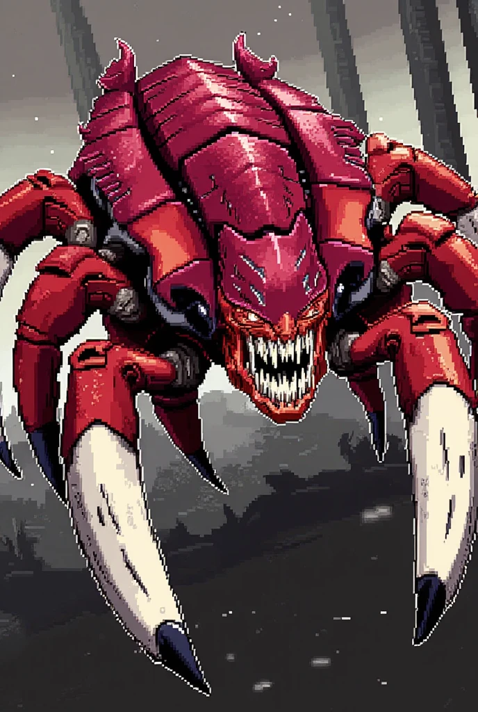 Zerg-style,a tyranid hunter, pixel art style, red, white, black color ...