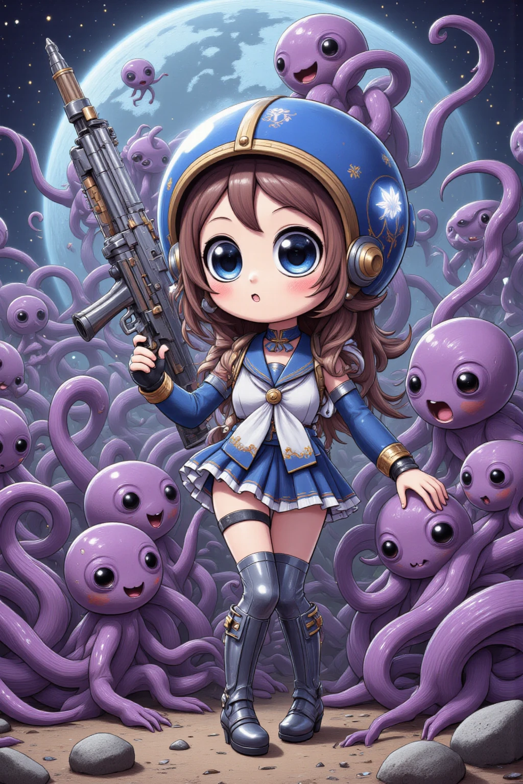 A sexy space warrior (cute, bubble helmet, adorable jetpack with flower ...