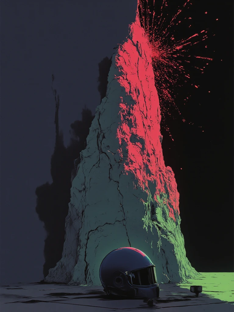 Minimalist arrangement art of a floating cliff on dark gray blue ...