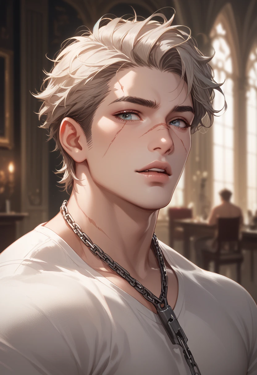 ( Character Design): a boy, white skin,dry and broken lips ,delgado ...
