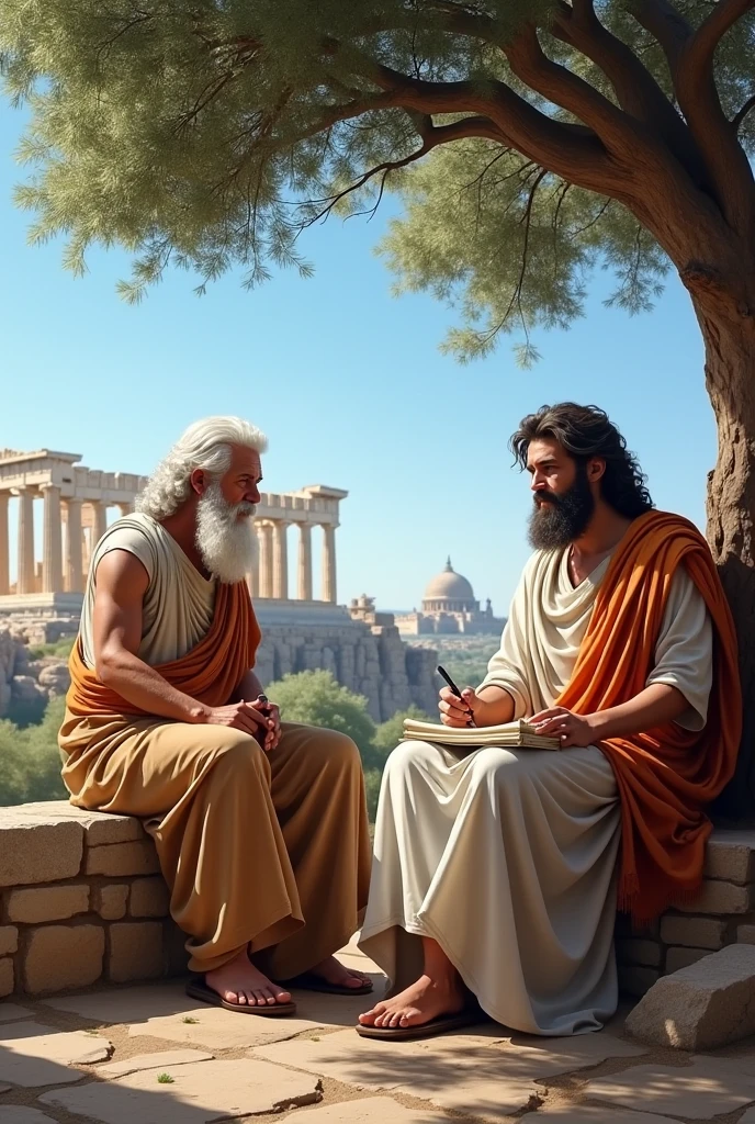 Socrates and Plato sitting under an olive tree in ancient Athens ...