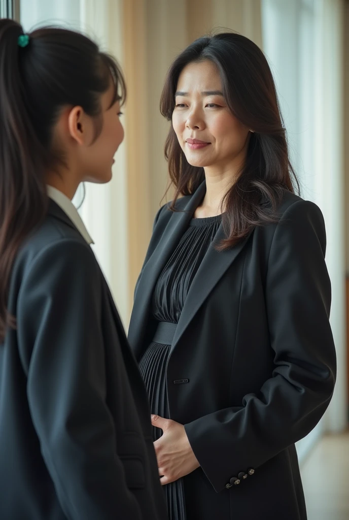 Korean elegant pregnant business woman, she is middle aged woman about 40 years - SeaArt AI