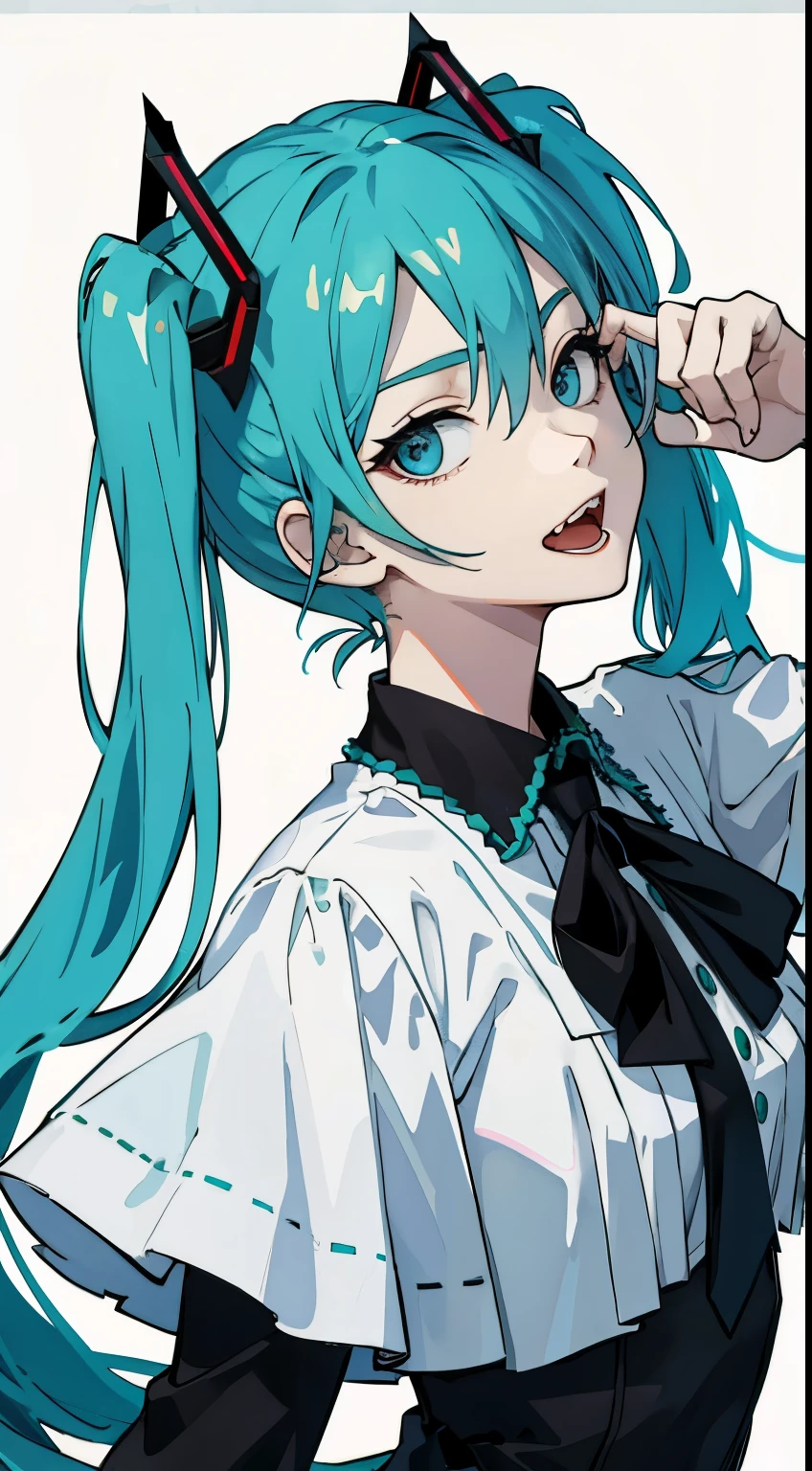 Anime girl with blue hair and black tie and white shirt（hatsune miku ...