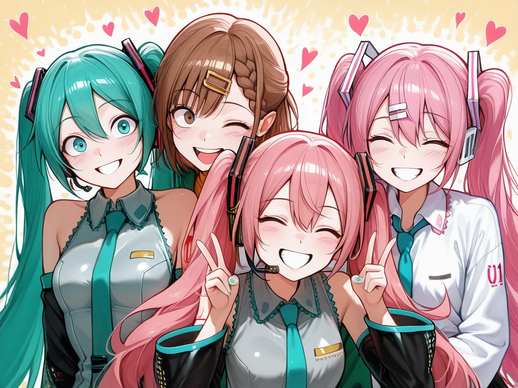 Group of Hatsune miku 4 friends,smile,teeth selfiesmiley, happiness ...