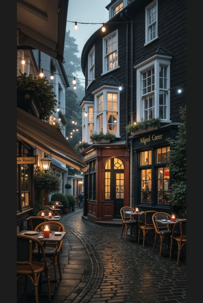 A cute narrower cobblestone curved alleyway in England lined with ...