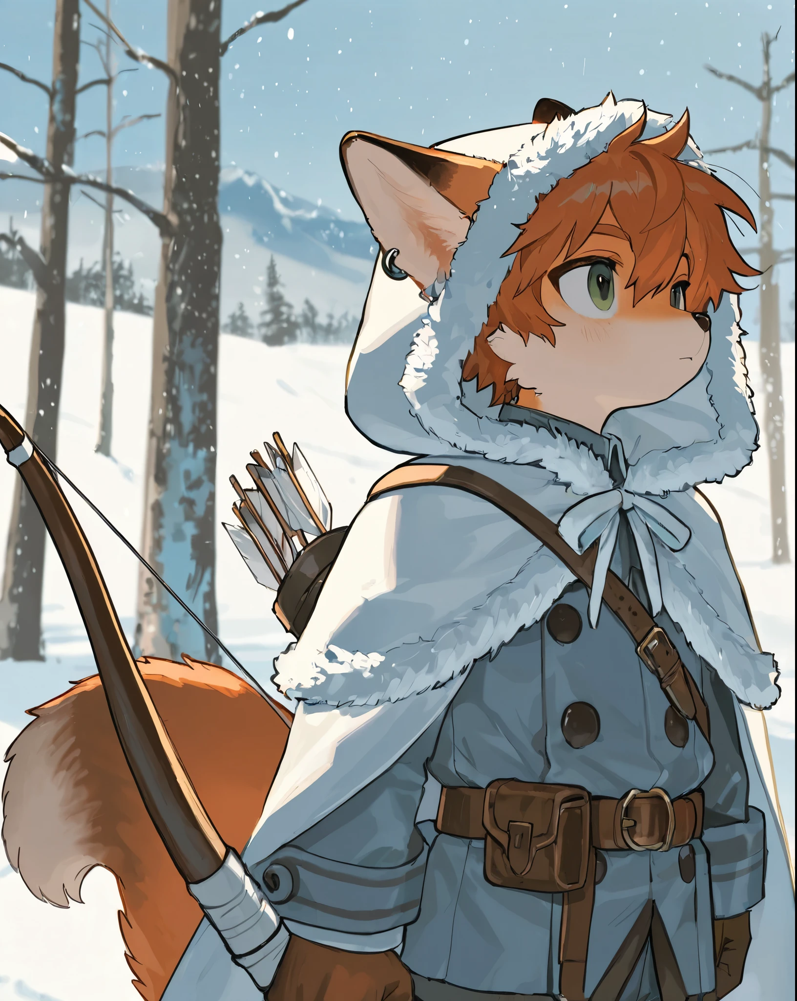 Anime - style picture of a fox with a bow and a bow in its hand - SeaArt AI