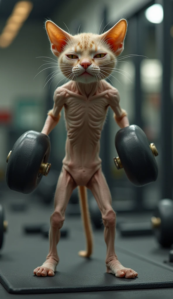 Weak looking cat is present in large muscular areas playing sports with ...
